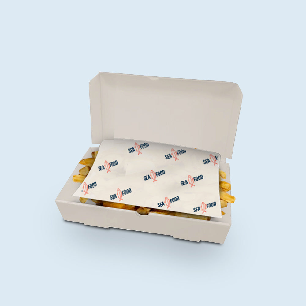 Printed Greaseproof for 9 Inch Fish & Chips Box - 230 x 335mm - PackGenie